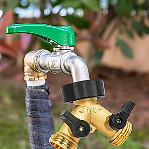 LIULO TOOL Brass Garden Hose Splitter 2 Way, Hose Y Splitter 3/4 Inch Heavy Duty Brass Hose Connector Tap Splitter, Hose Spigot Adapter 2 Valves with Rubber Washers (1 Pack)