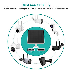 6W Solar Panel for Security Camera, USB Solar Panel Compatible with Rechargeable Battery Powered Camera, Solar Panel with 9.8ft Charge Cable, IP65 Waterproof, Adjustable Security Wall Mount