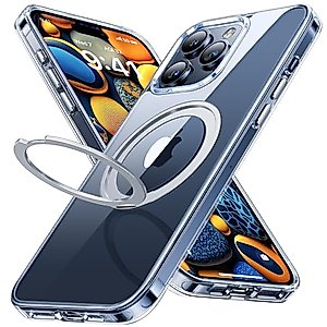 andobil [Upgraded] for iPhone 14 Pro Max Clear Case with 360° Rotatable Ring Stand [Compatible with MagSafe] [Military Grade Protection] Magnetic Invisible Kickstand, Ultra Clear