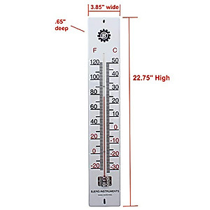Bjerg Instruments White Enamel Coated Steel Extra Large Heavy Duty 22.75 Inch Outdoor Decorative Wall Thermometer and Temperature Gauge