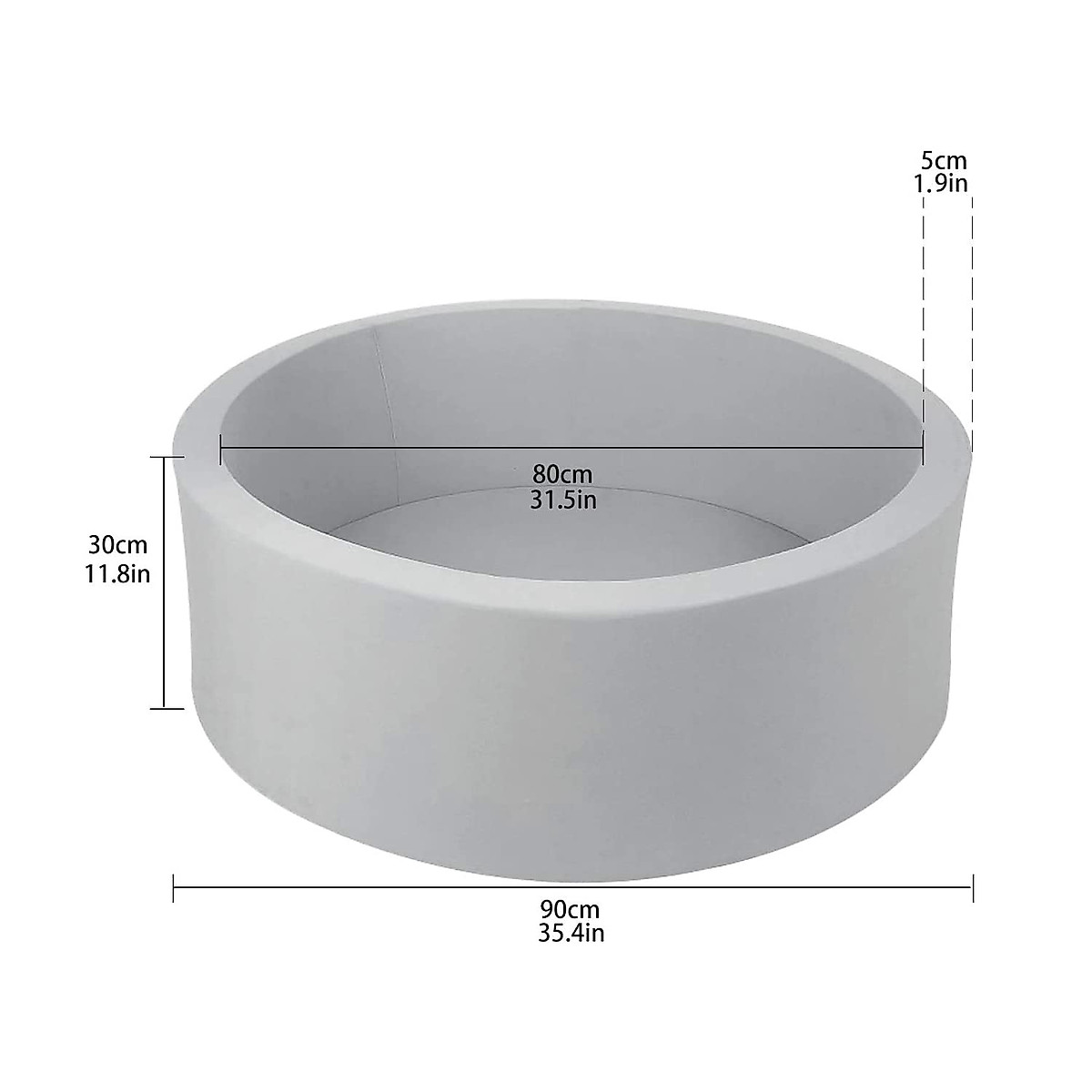 TRENDBOX Foam Ball Pit, 36" x 12" Indoor Soft Round Ball Pool Playpen (No Balls) Ideal Gift Toy for Kids and Toddler Children - Light Gray