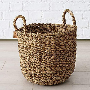 Made by Nature Seagrass Baskets, Round Top Handles, Natural Chunky Sweater Weave, Set of 3, Made by Hand, From Over 1.5 Feet Tall to 1 Feet 2 Inches, Ideal for Storage