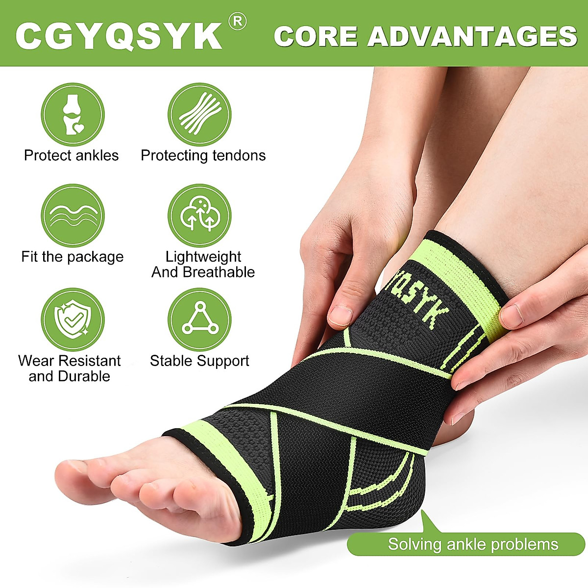 cgyqsyk Ankle Brace, Adjustable Compression Ankle Support Men & Women, Strong Ankle Brace Sports Protection, Stabilize Ligaments-Eases Swelling and Sprained Ankle（ Large, Green, 1