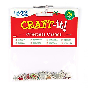 Baker Ross EF961 Christmas Charms - Pack of 24, Ideal for Jewelry, Bracelet, Necklace and KeychainMaking, Kids' Arts and Crafts, Gifts