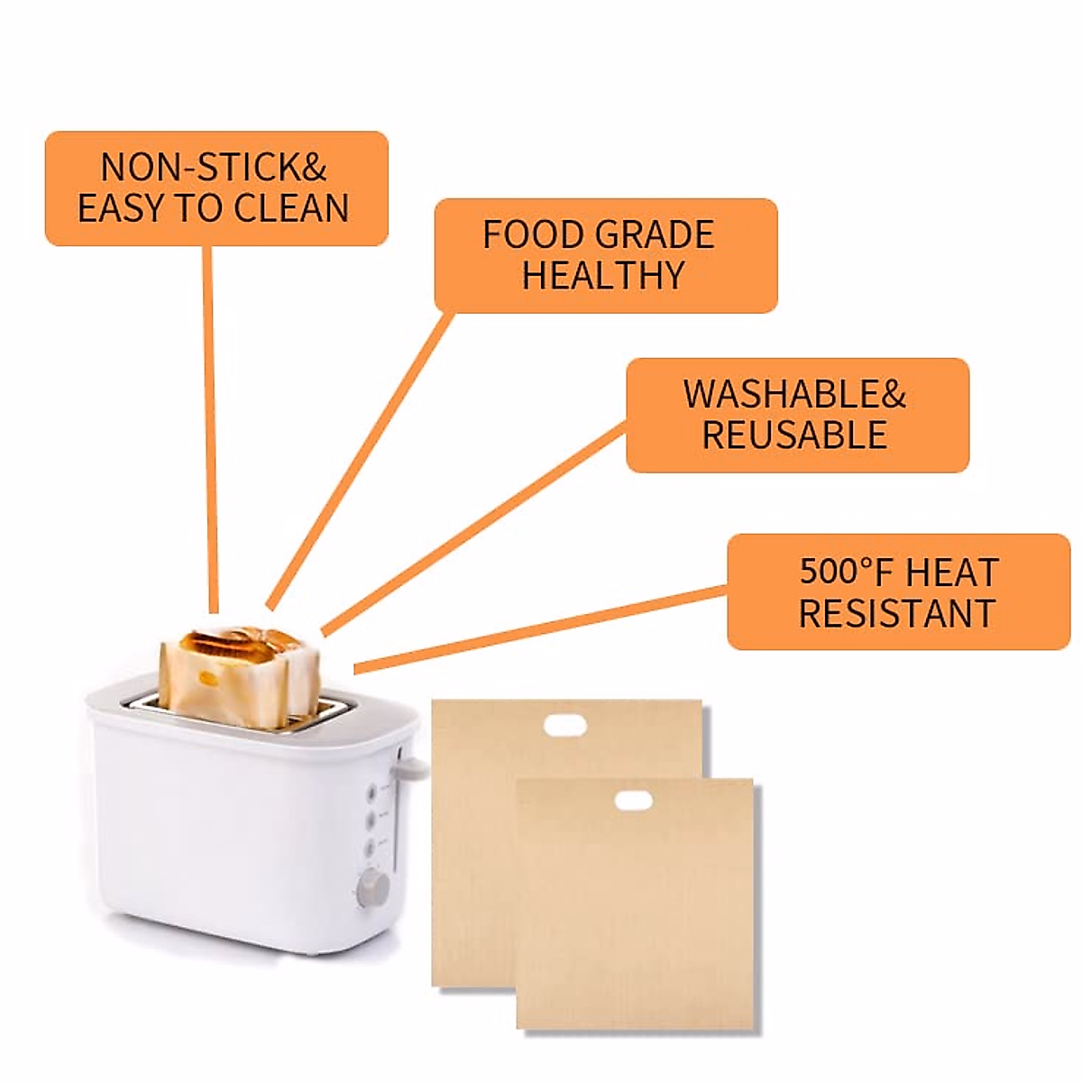 8 Pack Toaster Bags Nonstick Reusable Easy to Clean for Grilled Cheese Sandwiches Toast Bread Snacks (8)