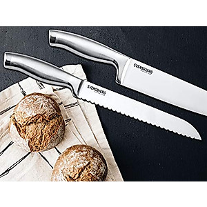 SVENSBJERG Kitchen Knives Set with Block, Professional Kitchen Knives, Cooking Knives, Sharp, Stainless Steel, Chef Knife, Bread Knife, Paring Knife, Slicing Knife, Utility Knife | SB-MB101-KS101