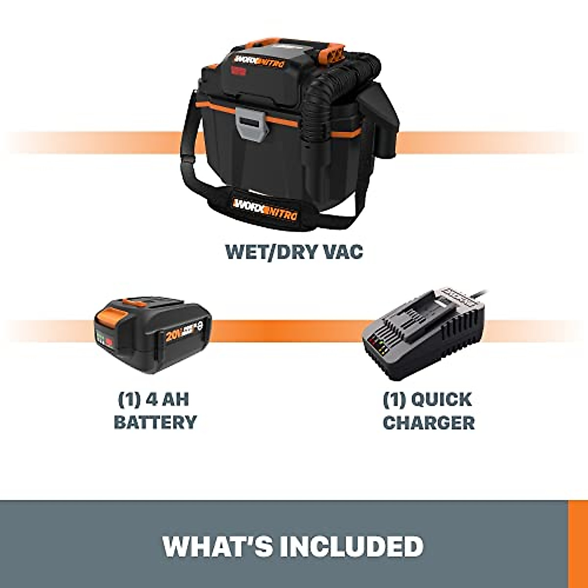 WORX Nitro WX031L 20V 2.1 Gal Cordless Wet/Dry Vacuum, Black