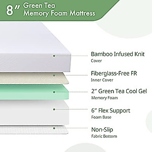 wOod-it Twin Mattress in a Box, 8 inch Mattresses Made in USA Green Tea Gel Memory Foam Mattress for Kids Bed -Bunk Beds/Trundel Beds, CertiPUR-US Certified, Medium Firm, White