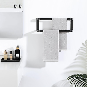 Mooche Double Bath Towel Bars Towel Racks for Bathroom,Wall Mount Towel Holder Heavy Duty 16-Inch Towel Hanger Rail Wall Mount, SUS304 Stainless Steel Matte Black
