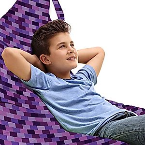 Ambesonne Purple Lounger Chair Bag, Abstract Graphic Designed Geometrical Repetitive Rectangle Mosaic Blocks Shapes, High Capacity Storage with Handle Container, Lounger Size, Multicolor