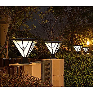 CZLZY Creative Personality Iron Art Column Light Solar Pillar Lamp Outdoor Waterproof Post Light LED Light Source Acrylic Lampshade Villa Garden Gate Landscape Light