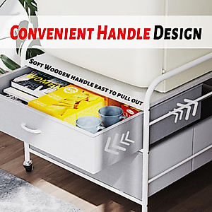 Alavoco 2 Drawer Dresser, 120LBS Fabric Storage Tower, 2 Drawer Storage Cart, Mini Fridge Stand with Storage, Metal Frame Iron Top, 4 Swivel Wheels for Home Kitchen, White