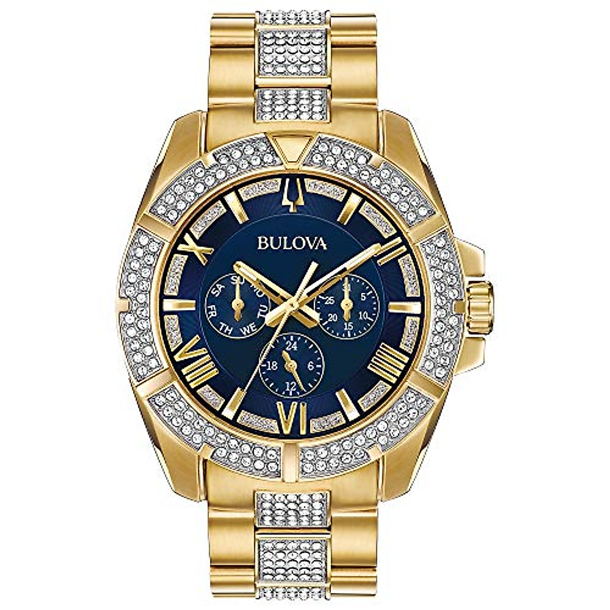 Bulova Men's Crystals Phantom Gold Tone Stainless Steel 6-Hand Multi-Function Quartz Watch Style: 98C128