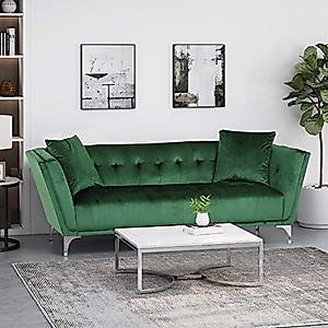 Christopher Knight Home Matilda Modern Glam 3 Seater Velvet Sofa, Emerald Green + Silver
