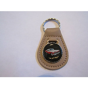 1957 FAIRLANE SUNLINER RED & WHITE CAR LOGO LEATHER KEYCHAIN - BEIGE