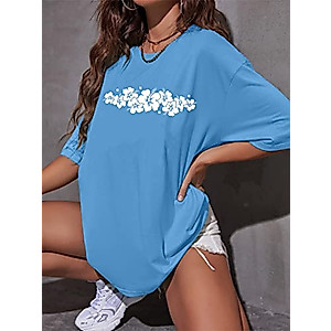 Hawaiian Flower Shirt Women Oversized Hawaii Tshirt Hibiscus Flower Tshirt Beach Shirt Summer Vacation Loose Tops