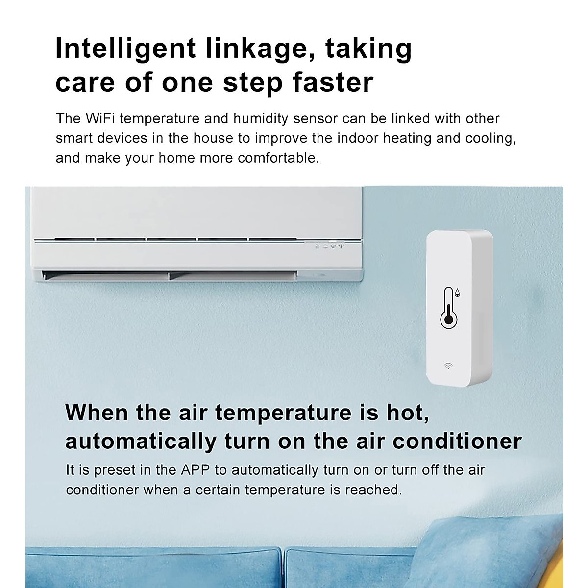 WiFi Temperature Humidity Sensor: Indoor Thermometer Hygrometer with App Alert, Free Data Storage Export, Smart Temperature Humidity Monitor for Home Pet Greenhouse, Compatible with Alexa (1-Pack)