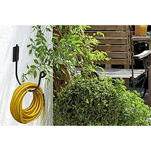 The Metal Magician Garden Hose Holder Wall Mounted Water Pipe Hanger Heavy Duty Metal Pipe Hook for Outside Yard Ideal for Extension Cords, Ropes (Black) (Hose Hook)