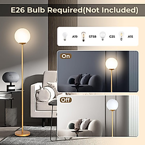 Tangkula Globe Floor Lamp, Mid Century Modern Standing Lamp with Acrylic Lampshade, Tall Pole Light for Living Room, Bedroom & Office (Gold)