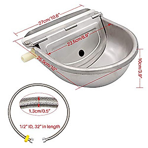 Automatic Watering Feeder Trough Bowl with Pipe Float Ball Valve for Livestock Cattle Horse Goat Sheep Stainless Steel Pet Dog Waterer Dispenser