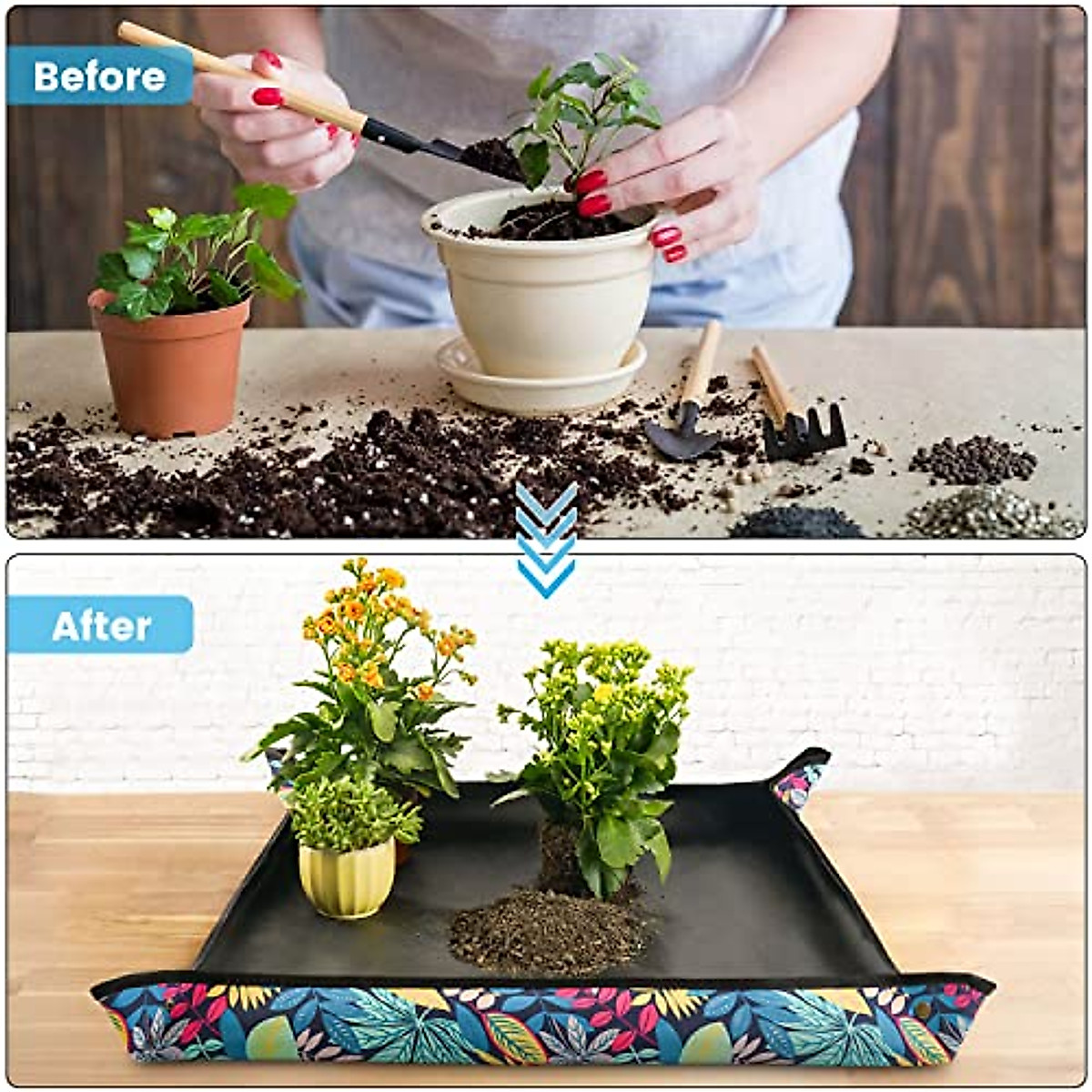 Waterproof Potting Mat for Indoor Plant Transplanting and Dirt Control, Gardening Gifts for Women, Birthday Gifts for Plant Lovers, Thick Foldable Repotting Mat Succulent Gardening Mat 29.5"x29.5"