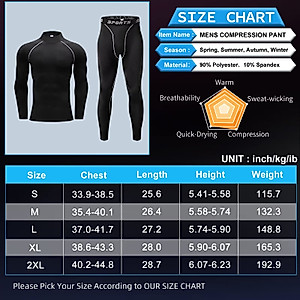 Thermal Underwear for Men Hunting Ski Base Layer Men Cold Weather Fleece Lined Long Johns for Men Turtleneck Thermal Compression Shirts for Men Top and Bottom Underlayer Set,Quick Dry 32375 Black L