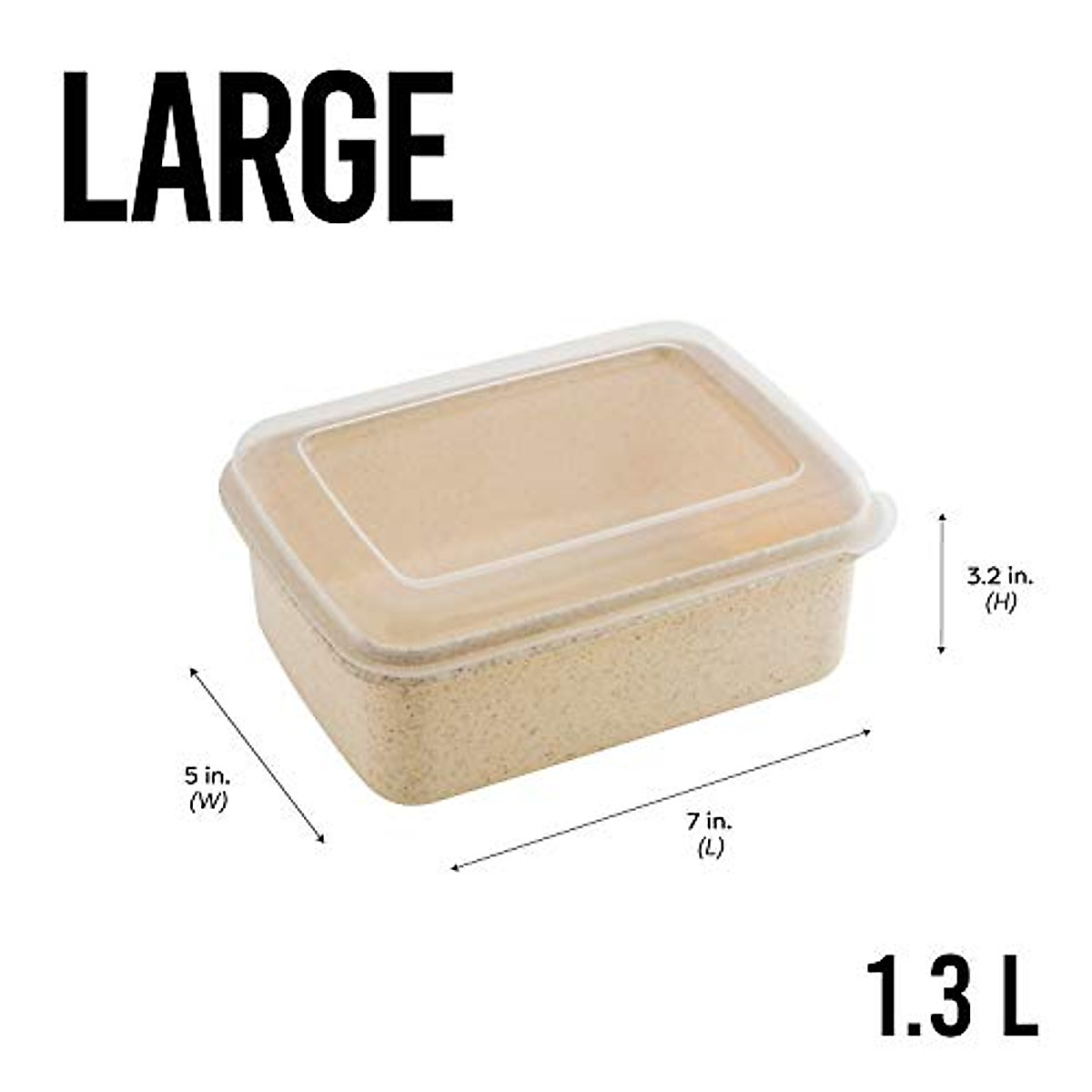 Simplify 6 Piece Set Eco Wheat Plastic Food Storage Containers | Clear Lid | Meal Prep | Leftovers | Kitchen | Lunch | Natural | Rectangular | 3 Sizes