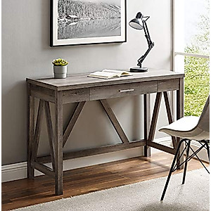 Walker Edison Rustic Farmhouse Wood Computer Writing Desk Home Office Workstation Small, 46 Inch, Grey & Farmhouse Square Side Accent Table Set-Living-Room Storage End Table, 18 Inch, Grey Wash