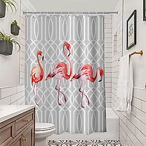 BROSHAN Flamingo Shower Curtains for Bathroom, Elegant Pink Bird Animal Geometric Art Decor Shower Curtain Gray and White 72x72 Inch, Modern Fabric Bathroom Decor Shower Curtain Set