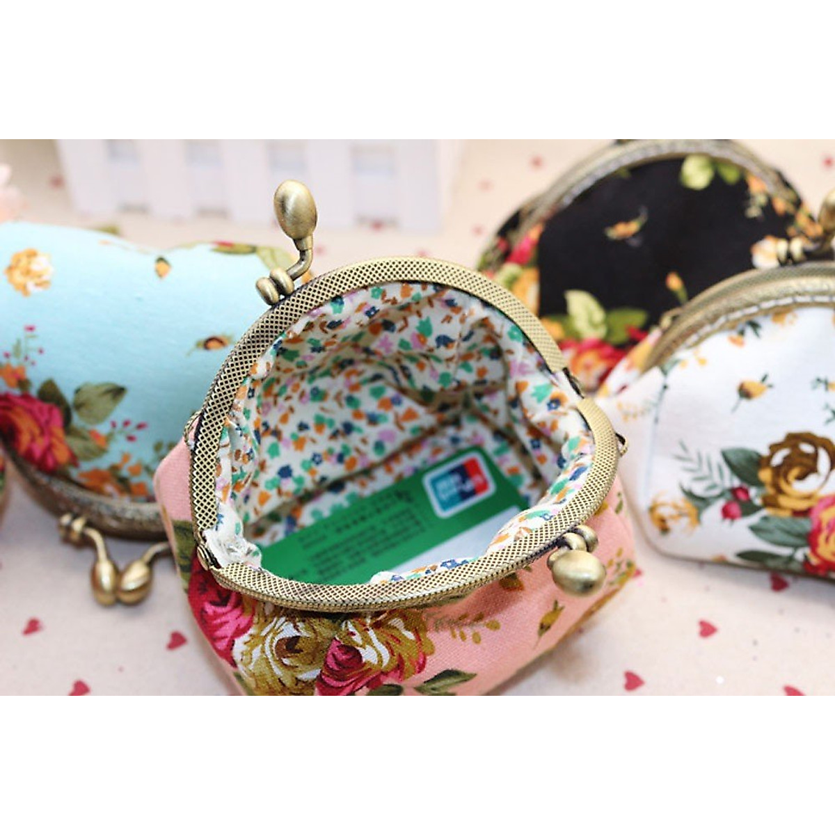 Coin Purse,Lady Vintage Floral Mini Wallet Clasp Closure Classic Rose Pattern Clutch Bag (Pink)