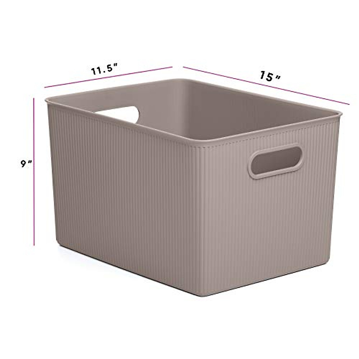 Superio Ribbed Collection - Decorative Plastic Lidded Home Storage Bins Organizer Baskets, X-Large Taupe (1 Pack - 22 Liter) Stackable Container Box, for Organizing Closet Shelves Drawer Shelf