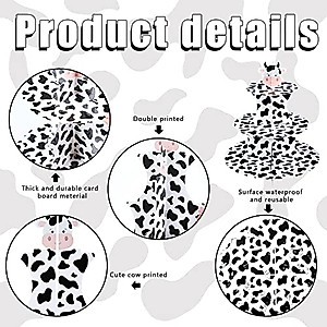 Farm Animal Cow Print Cupcake Stand Cow Print Party Supplies 3 Tier Cupcake Holder Cardboard Cupcake Stand Cow Print Decor Cow Themed Party Decorations for Baby Shower Birthday Party Supplies (1 Set)