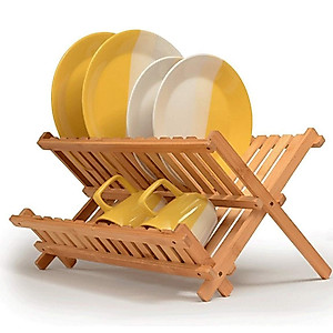 Lawei Collapsible Bamboo Dish Drying Rack - Plate Holder Dish Rack Cup Drying Strainer for Dish, Plate, Bowls, Cup