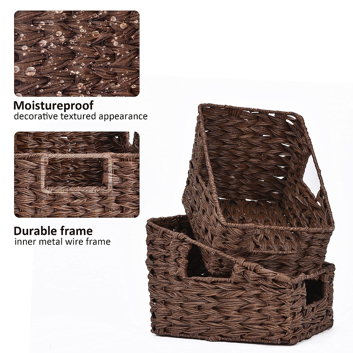 GRANNY SAYS Wicker Storage Baskets, Waterproof Wicker Basket with Handles, Trapezoid Woven Storage Bins for Organizing, Decorative Wicker Basket, Brown, 2-Pack