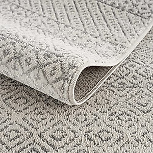 Hauteloom Tigris Moroccan Trellis Neutral Geometric Farmhouse Living Room Bedroom Area Rug - Distressed Rustic Pattern - Southwestern Native American Look - Ivory, Beige, Cream, Gray - 3'11" x 5'7"