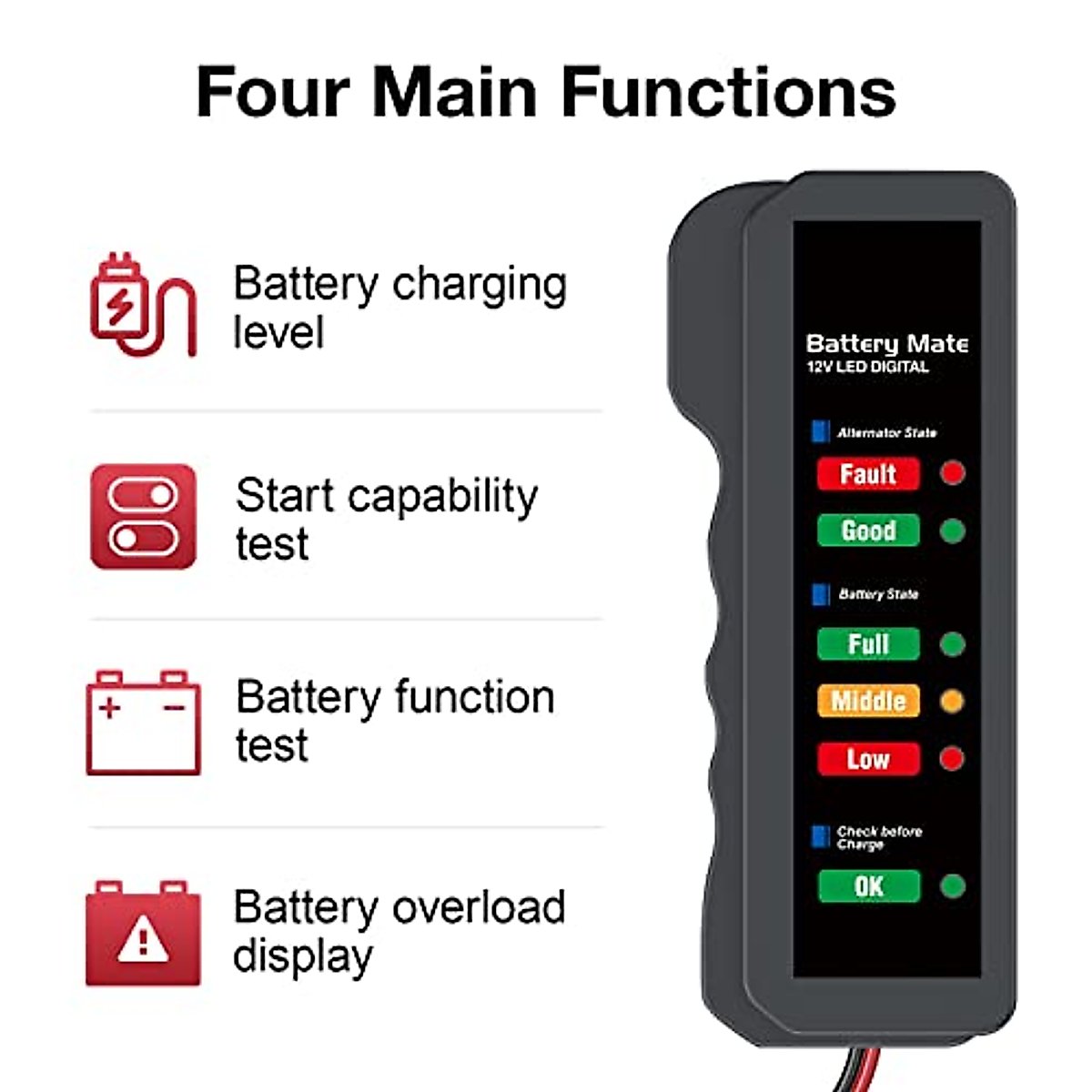 12V Car Battery Tester and Alternator Tester, Automotive Load Tester Indicator, 12 Volt Auto Check for Automobile