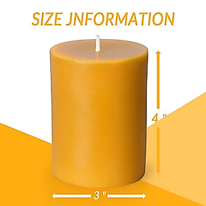 JONERAY Beeswax Pillar Candles 3x4Inch, Pure Natural Beeswax Candles - Unscented, Long Lasting Burn Time, Smokeless and Dripless