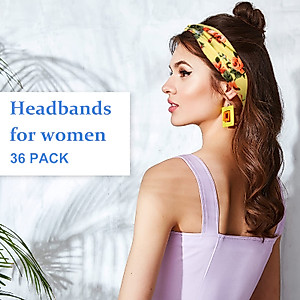 Yunsailing 36 Pcs Boho Headbands for Women - Non Slip Wide Headband for Yoga, Workout, Running - Hair Bands, Sweat Wraps, Accessories for Women & Girls