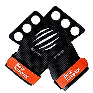 Bear KompleX 2 and 3 Hole Carbon Hand Grips for Crossfit Workouts, Pull-ups, Weightlifting, WOD Gymnastics, Crosstraining Palm Grips with Wrist Wraps, Hand Protection from Rips and Blisters,1 Pair