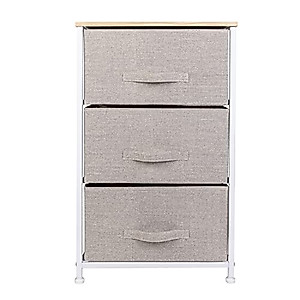 Simplify 3 Tier Vertical Storage Chest | Dresser | Nightstand | Fabric Drawers | Sturdy Steel Frame | Organizer | Bedroom | Closet | Easy to Assemble | Beige