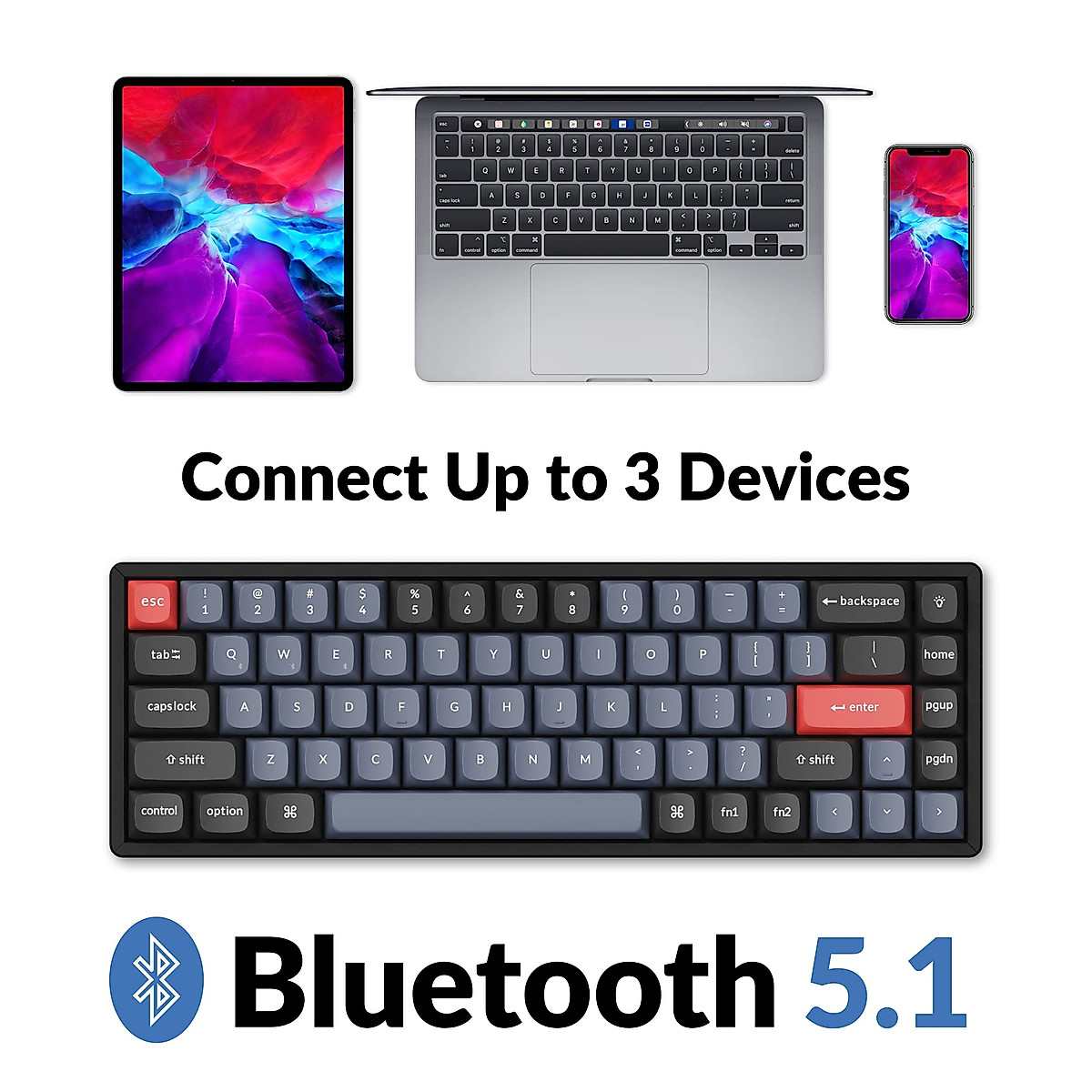 Keychron K6 Pro Wireless Custom Mechanical Keyboard, QMK/Launcher Programmable Macro, Hot-Swappable Keychron K Pro Red Switch, 65% Layout Aluminum RGB Backlit Office Keyboard for Mac Windows Linux