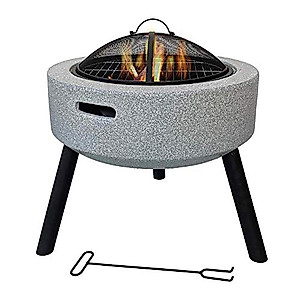 Fire Pit with Grill Shelf, Geo Fire Pit Bowl with Triangle Bracket Magnesium Oxide Material Outdoor Garden Fire Pit with Mesh Cover for Outdoor, Garden, Barbecue, Camping (Grey)