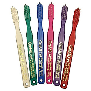 OraMD Soft Bristles Toothbrush - Designed by Dr. Charles C. Bass for Sensitive Teeth and Gums - Manual Toothbrushes with Soft Nylon Bristles for Adults Oral Care - Pack of 6