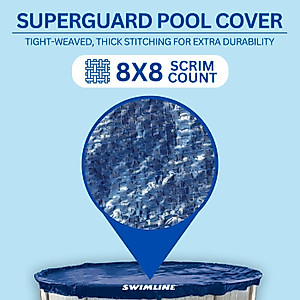 SWIMLINE HYDROTOOLS Super Guard Heavy Duty Pool Cover For Above Ground Swimming Pools |31 FT Cover | Blue / Black | Winch & Cable Included | UV Protected For 28 FT Round Pools | PCO831