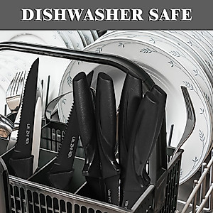 LIN ZHI REN Steak Knives,Serrated Steak knife,High-Carbon Stainless Steel,Ergonomic Handles,For Restaurant Kitchen Tableware Camping,Dishwasher Safe (16 Pcs - Black)