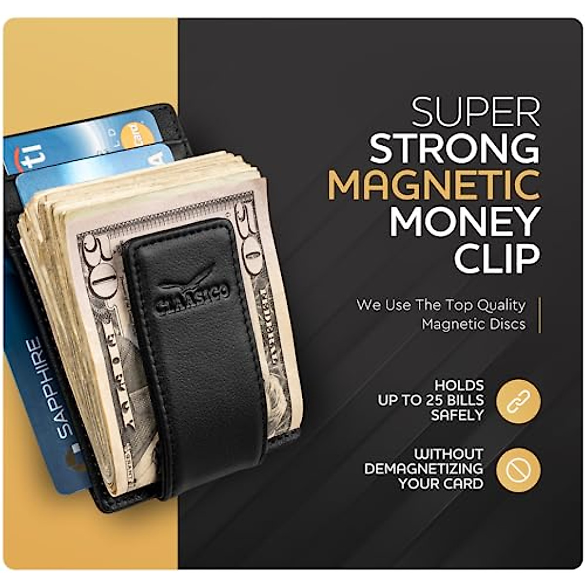 Money Clip Leather Wallet For Men Slim Front Pocket RFID Blocking with Super Strong Magnetic