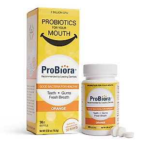 ProBiora Oral-Care Chewable Probiotic Tablets | Probiotic Supplement for Women & Men | Healthier Teeth & Gums | Fresher Breath | Whiter Teeth | Better Overall Health | 30 Count | Orange