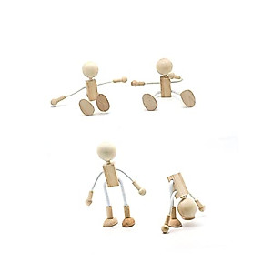 SEWACC Toddler Toys 28 Pcs DIY Educational Action Figure Wooden peg Doll Cake Topper Unfinished Wooden People Dolls Painted Craft Wooden Shapable Robot Wood Grain Crafts Shelf Mannequin