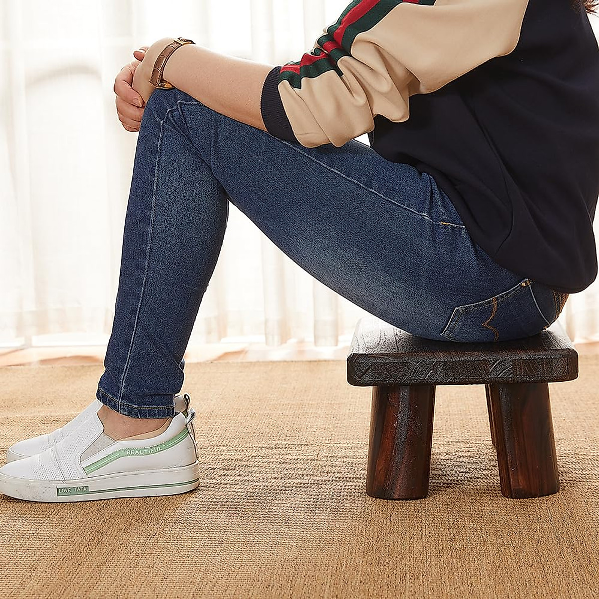 SINOBEST Wooden Stool, Rectangular Bedside Step Stool, Step Ladder for Kitchen & Bathroom, Foot Rest Stool Under Desk, Super Sturdy Hold Up to 500 LBS