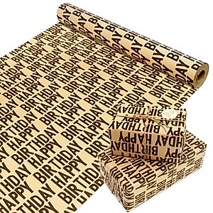 Birthday Wrapping Paper Roll, Black Kraft Gift Wrapping Paper Jumbo Roll, Black Happy Birthday Wrapping Paper Set Black Wrapping Paper for Boys Men Women Girls Birthday, 17x590 inch (70 sq. ft.)